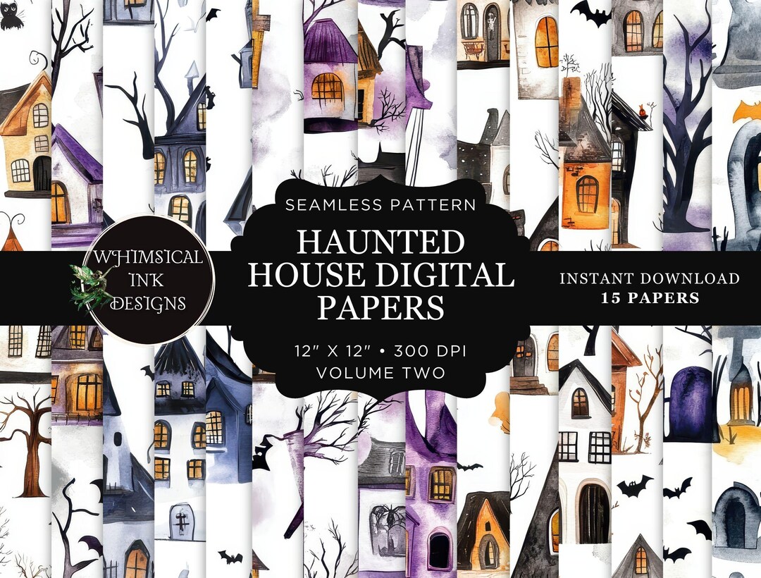 Haunted House Digital Papers, Seamless Ghoul Friends Digital Papers ...