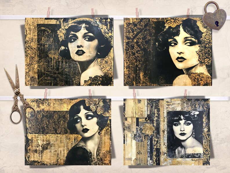 Vintage 20s Digital Paper Pack for Scrapbooking, Art Deco Junk Journal ...