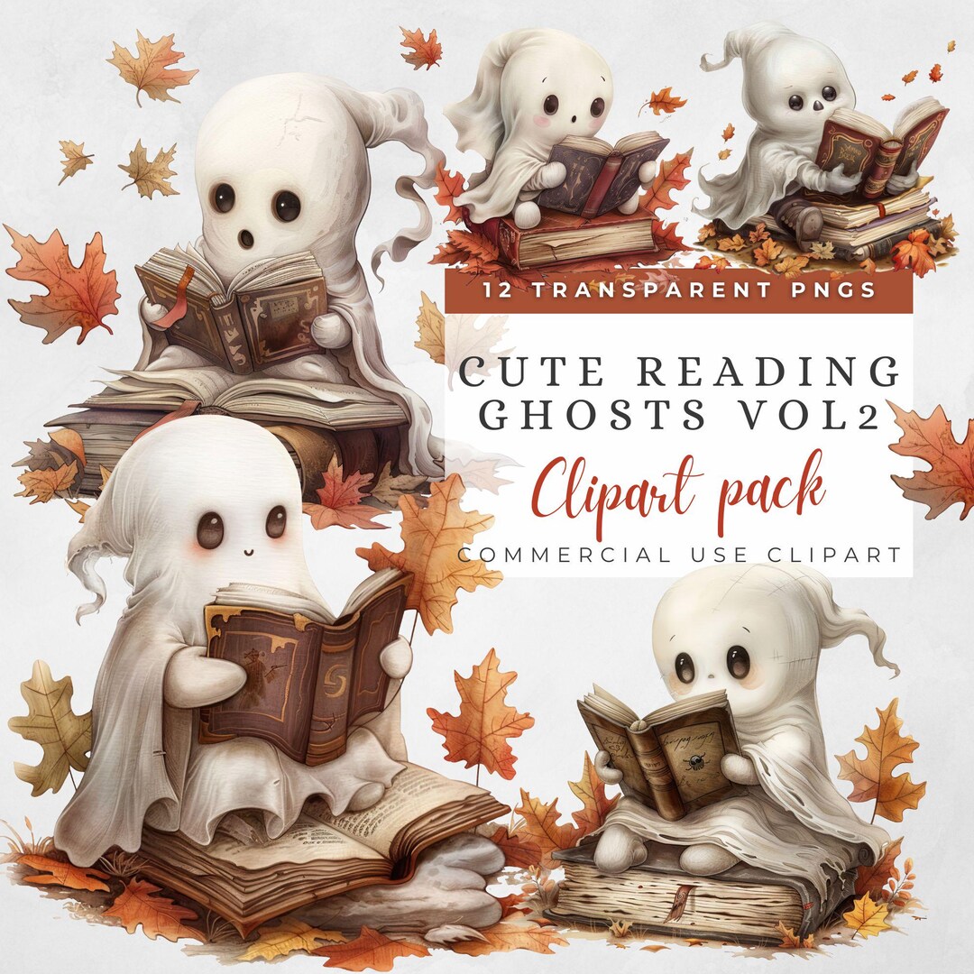 Ghost Reading Clipart, Bookish Halloween, Ghost Png, Trendy Bookish Png ...