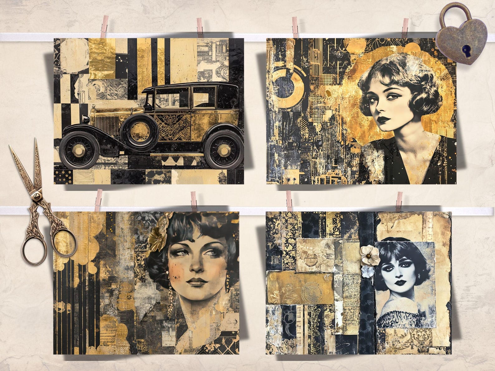 Vintage 20s Digital Paper Pack for Scrapbooking, Art Deco Junk Journal ...