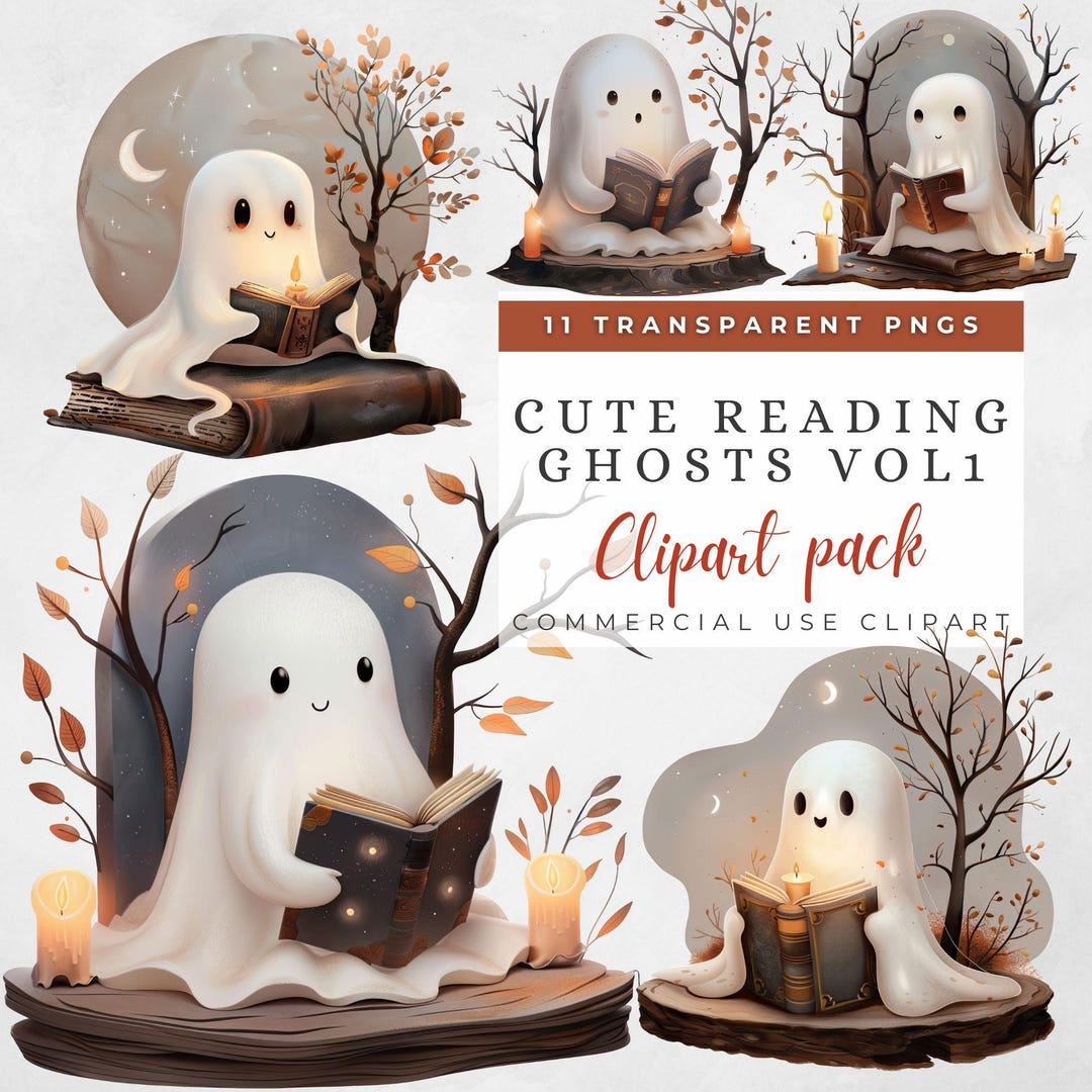 Ghost Reading Clipart, Bookish Halloween, Ghost Png, Trendy Bookish Png ...