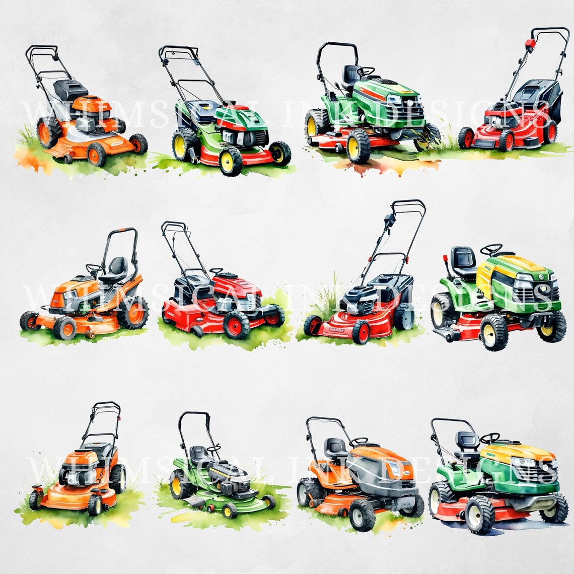 Lawn Mowing Clipart, Lawn Mower Clipart, Watercolour PNG, Landscaping ...