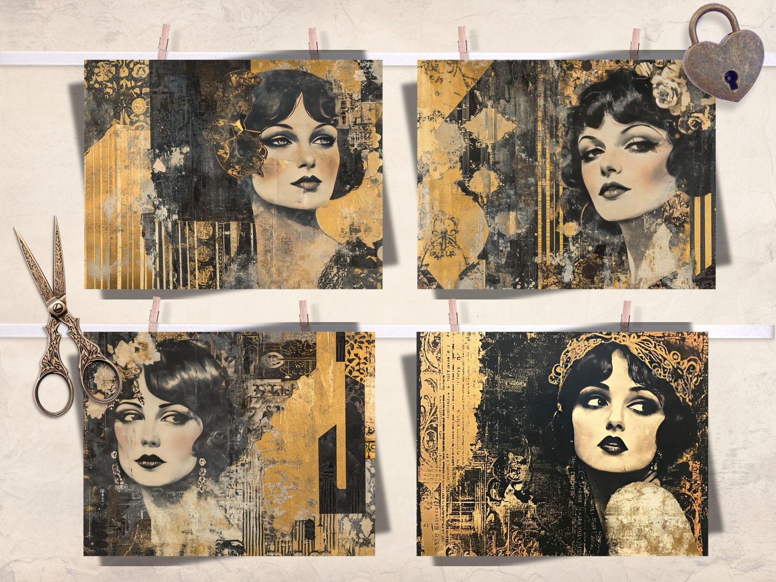 Vintage 20s Digital Paper Pack for Scrapbooking, Art Deco Junk Journal ...