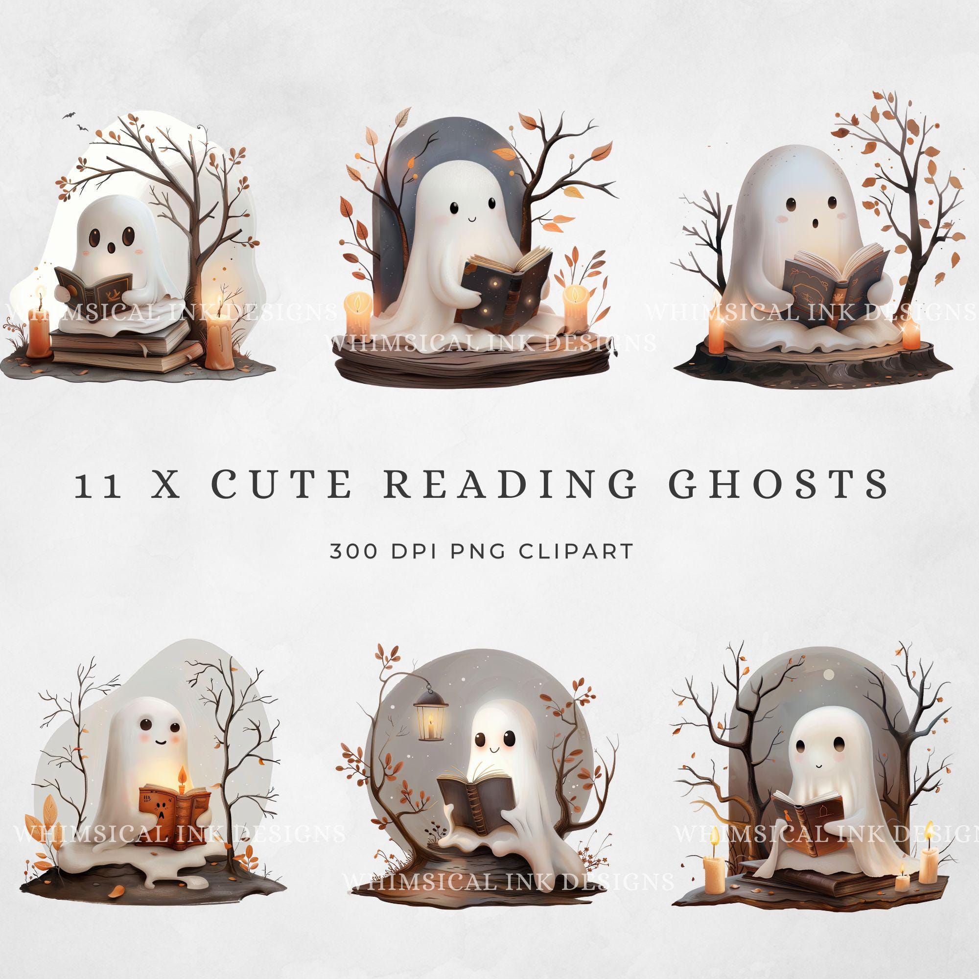 Ghost Reading Clipart, Bookish Halloween, Ghost Png, Trendy Bookish Png ...