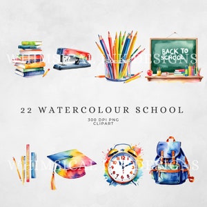 Watercolour School Clipart, Backpack Clipart, Back to School Clipart ...