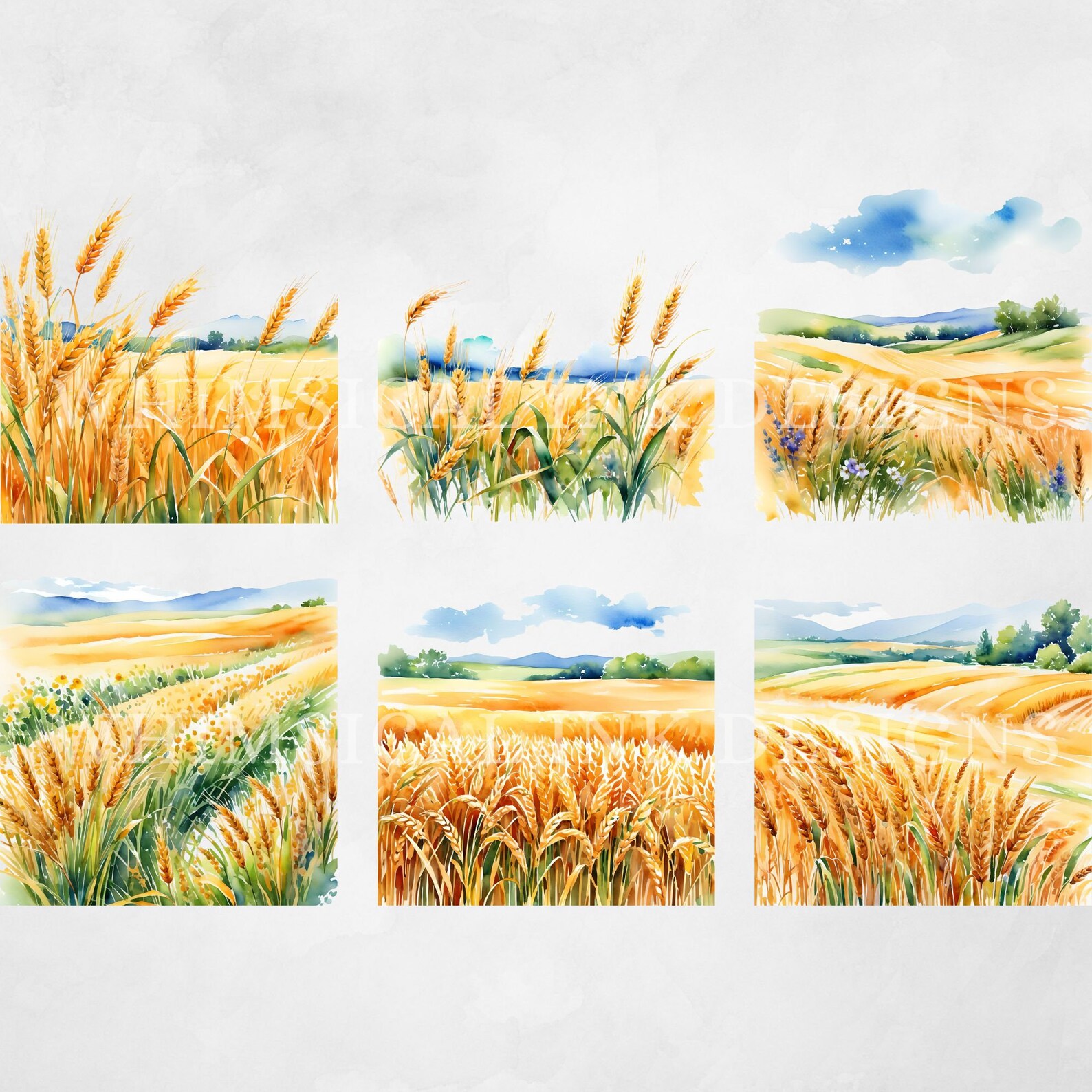 Wheat Field Clipart, Watercolour, Clip Art Elements, Watercolour Art ...