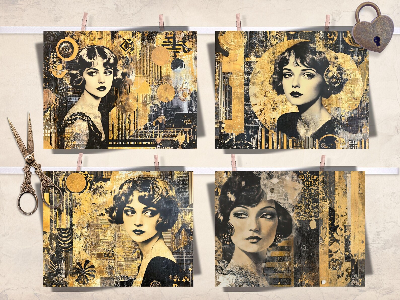 Vintage 20s Digital Paper Pack for Scrapbooking, Art Deco Junk Journal ...