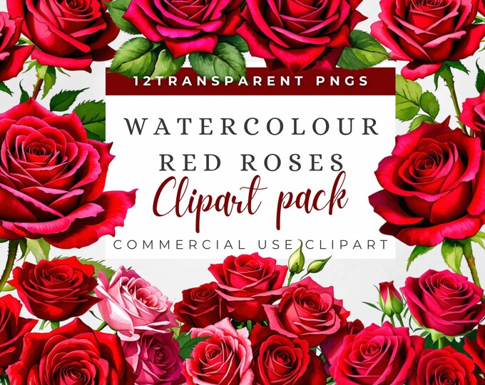 Watercolor Red and Blush Flowers Clipart, Red Floral Clipart, Red ...