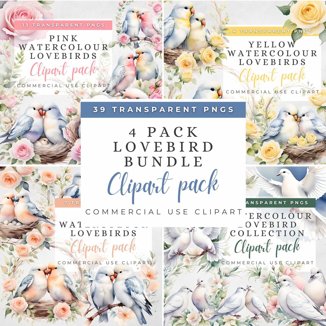 Watercolour Lovebirds Clipart Bundle, Lovebirds, Watercolour Clipart ...
