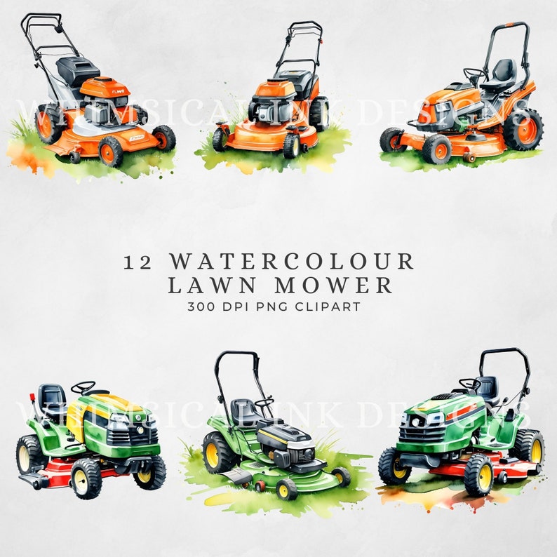 Lawn Mowing Clipart, Lawn Mower Clipart, Watercolour PNG, Landscaping ...