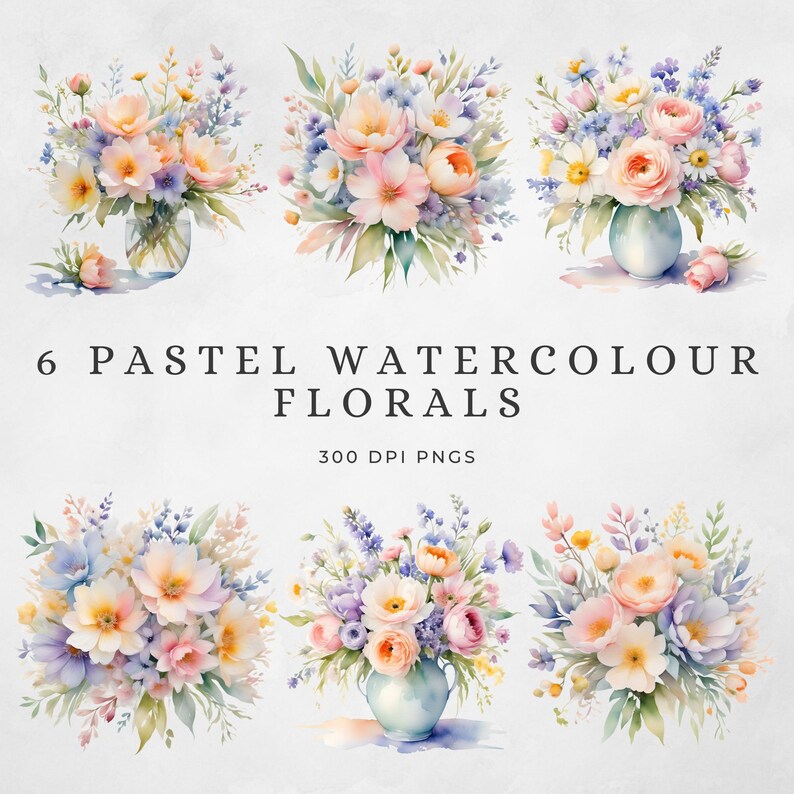 Pastel Watercolour Clipart Flowers, Clip Art Elements, Watercolour Art ...