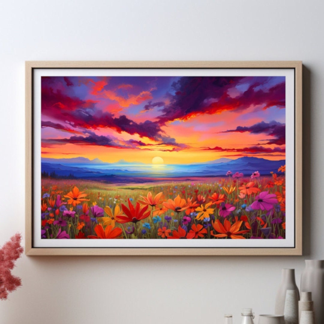 Luminescent Wildflowers in a Celestial Dreamscape – Printable Artwork ...