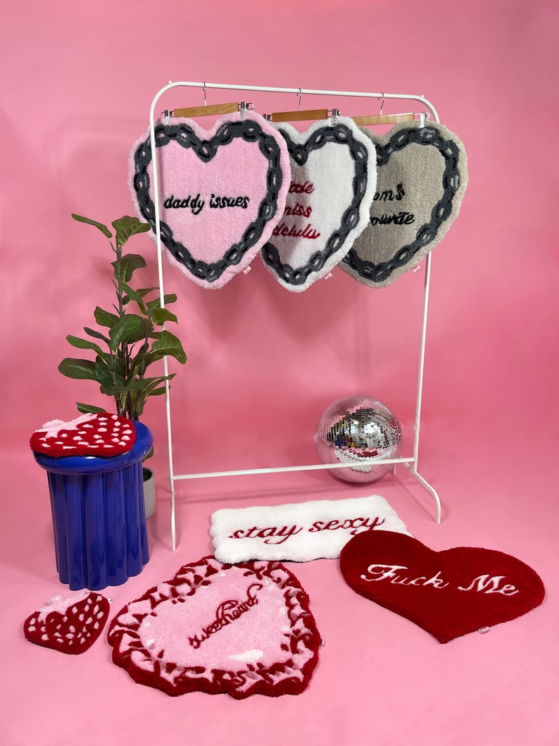 Fuck Me Love Heart Shaped Hand Tufted Rug Valentine's Day Valentine's ...