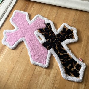 Custom Gothic Cross Hand Tufted Rug (leopard Pattern)| Home Decor ...