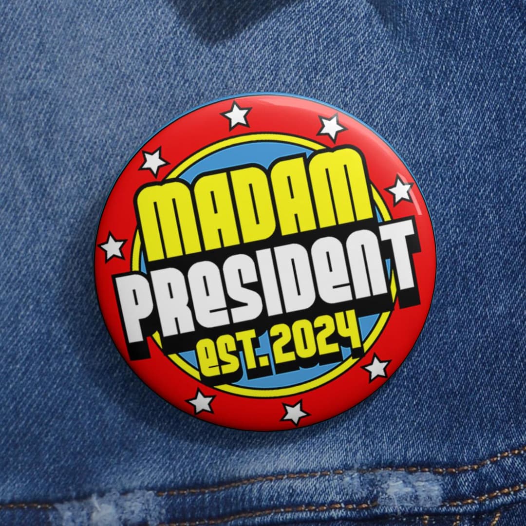 Kamala Harris Superhero Logo Pin Button, Madam President Est 2024 Pin ...
