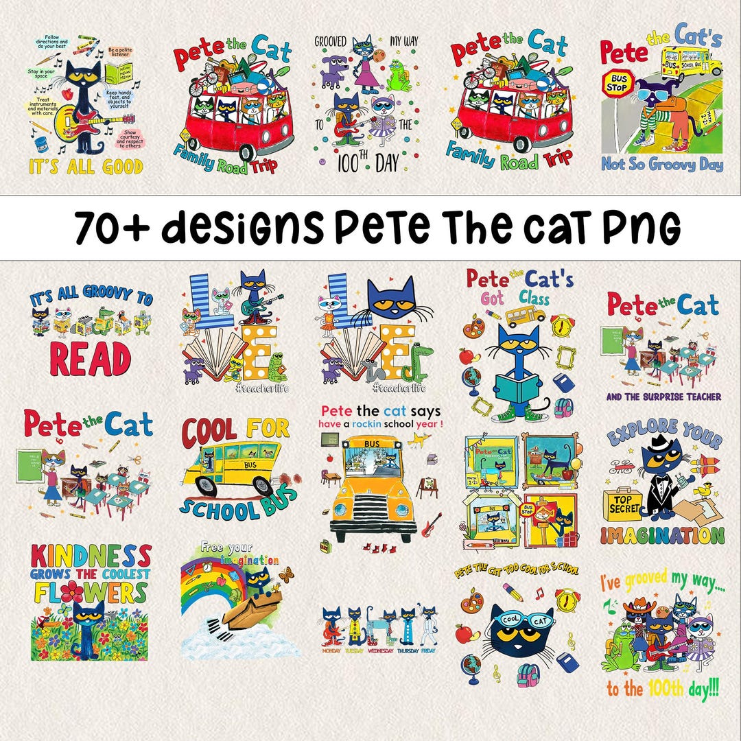 70+ Designs Pete the Cat School, Children's Book Png, Groovy Cat Png ...