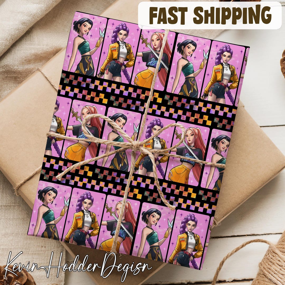 Huntrix Checkered Preppy Colorful Wrapping Paper, Kpop Demon Hunters ...