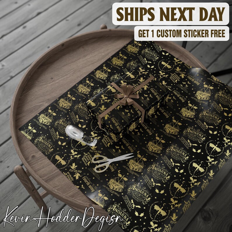 Fourth Wing Wrapping Paper, Custom Christmas Gift Wrap, Dragon Pattern ...