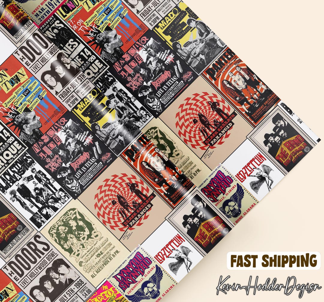 Punk Rock Band Wrapping Paper, Retro Music Gift Wrap Roll, Alternative ...