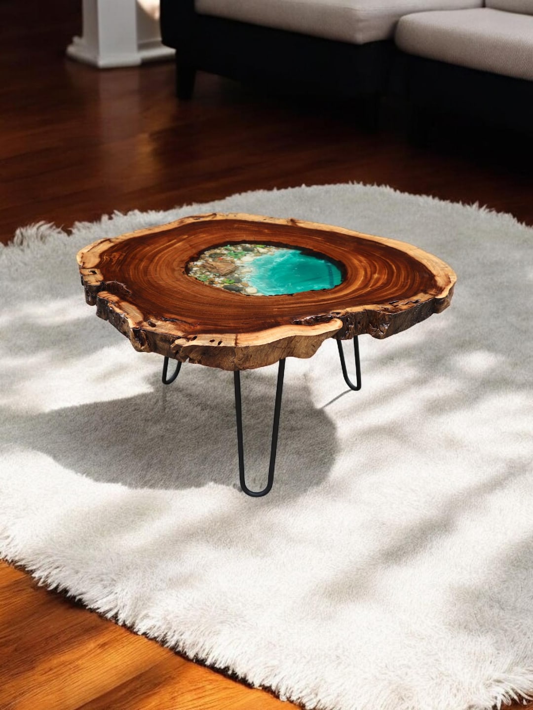 Handmade Live Edge Coffee Table, Solid Wood Table With Resin Lake ...