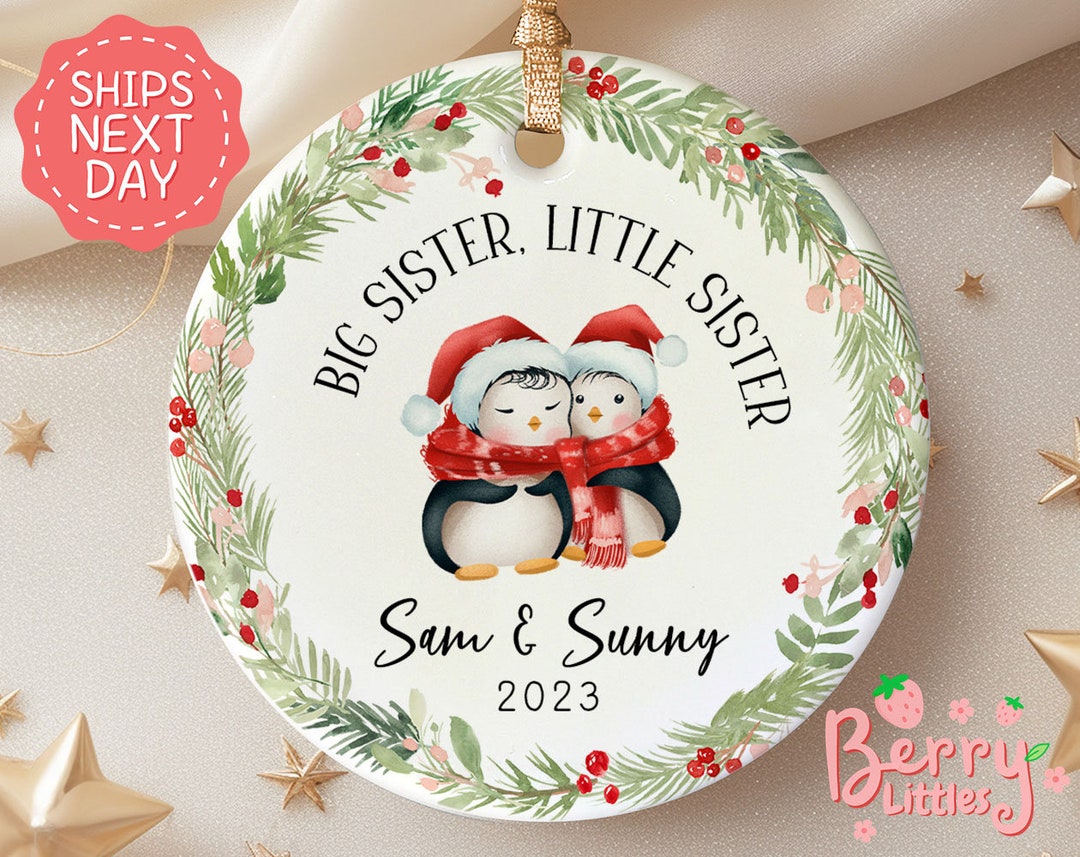 Big Sister Christmas Ornament - Personalized Sibling Penguins Christmas ...