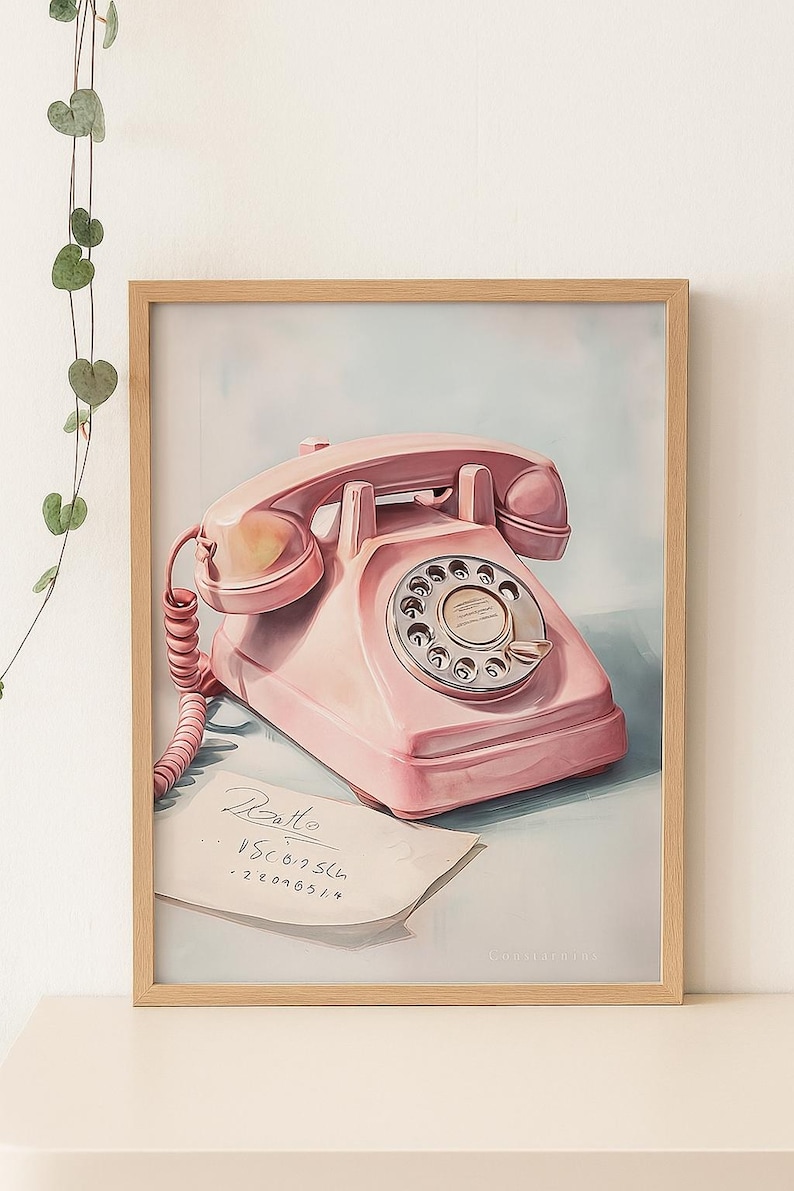 Retro Pink Rotary Phone Poster: Vintage Telephone Art (digital Download ...