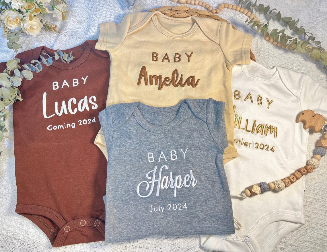 Embroidered Cotton Baby Onesies,custom Boy and Girl Natural Baby Name ...