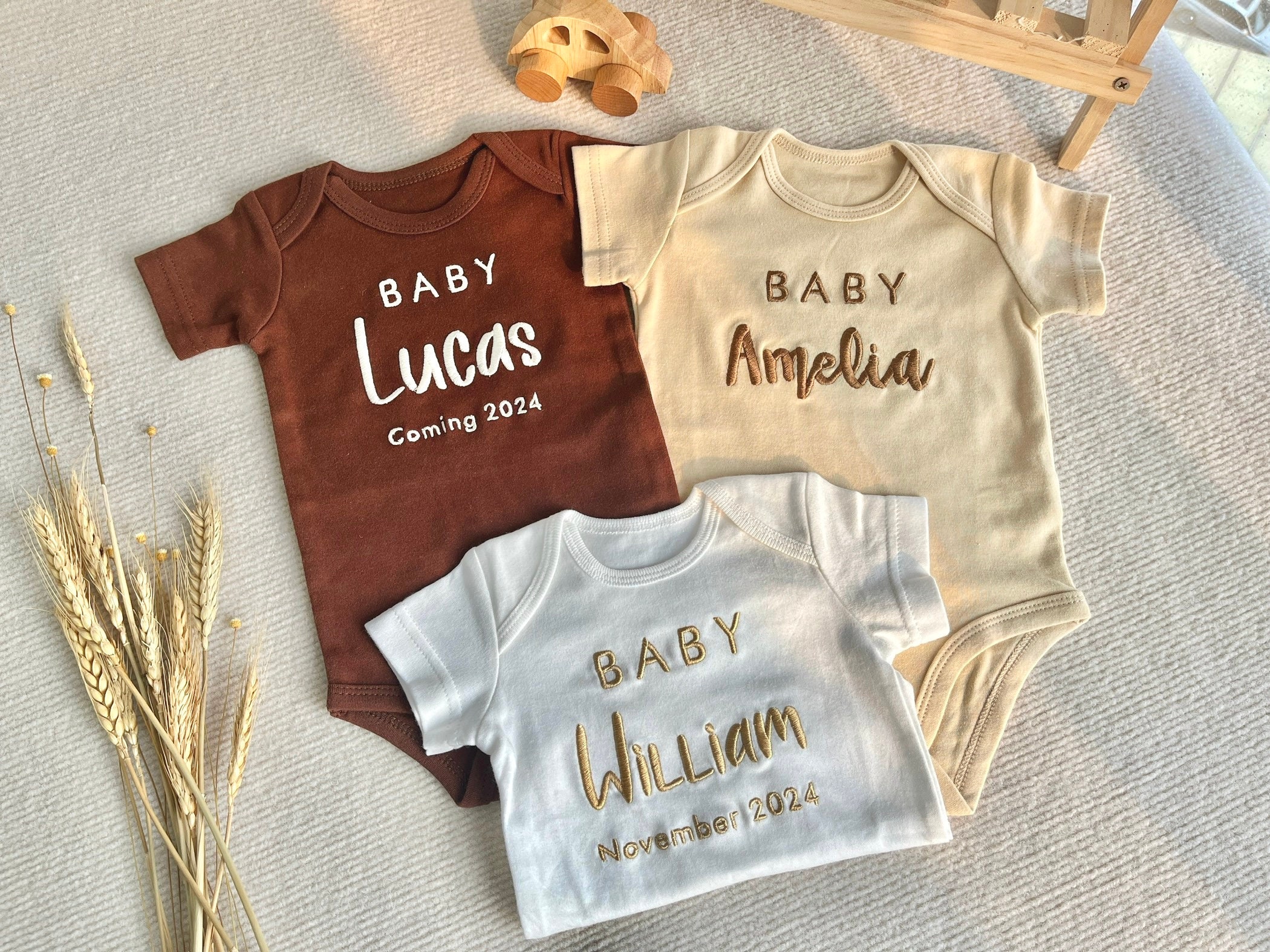 Embroidered Cotton Baby Onesies,custom Boy and Girl Natural Baby Name ...