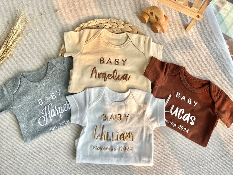 Embroidered Cotton Baby Onesies,custom Boy and Girl Natural Baby Name ...