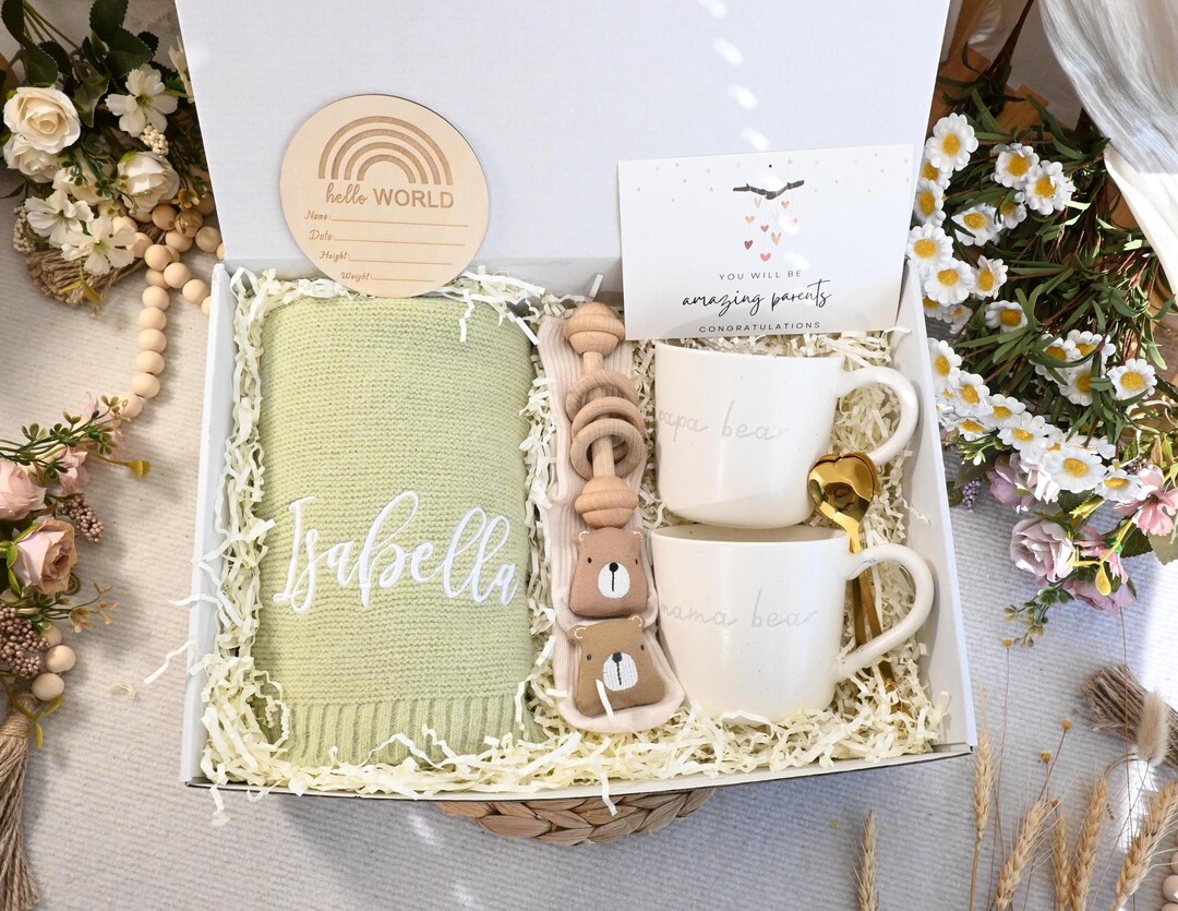 New Parents Gift Box,personalised Embroidered Baby Name Blanket,prents ...