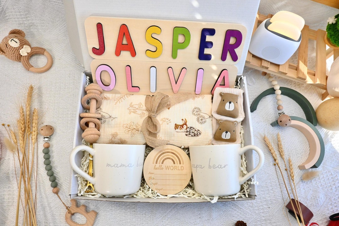 New Parents Gift Box With Custom Handmade Name Puzzle,gender Neutral ...