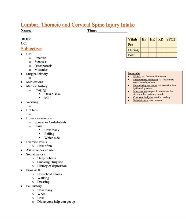Lumbar Thoracic Cervical Intake - Etsy