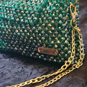Emerald Green Crystal Beaded Handbag With Double Shoulder Chain ...