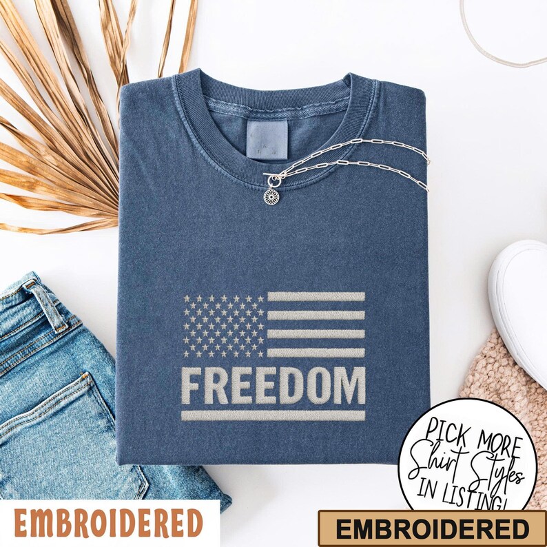 Charlie Kirk Freedom Shirt, American Flag Embroidered Tee, Conservative ...