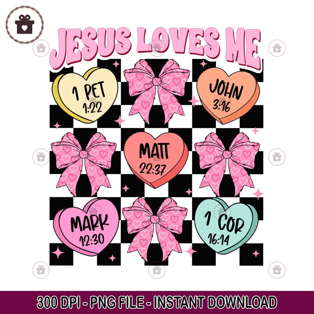 Checkered Jesus Loves Me Valentine Png, Coquette Heart Bow Png ...