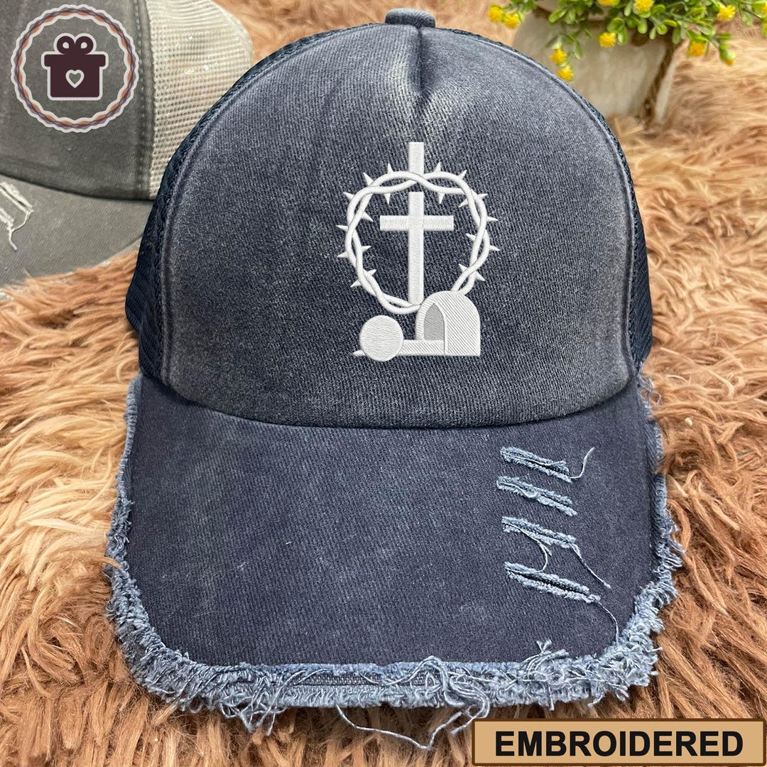 Christian Embroidered Trucker Hat, Cross and Empty Tomb Symbol ...
