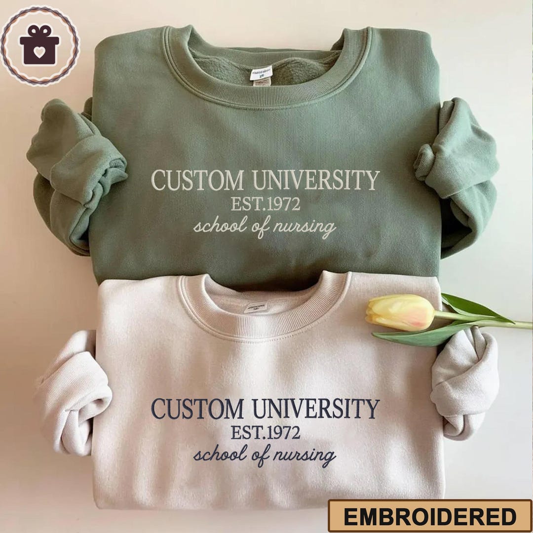 Custom College Embroidery Sweatshirt/hoodie and T-shirt, Embroidered ...