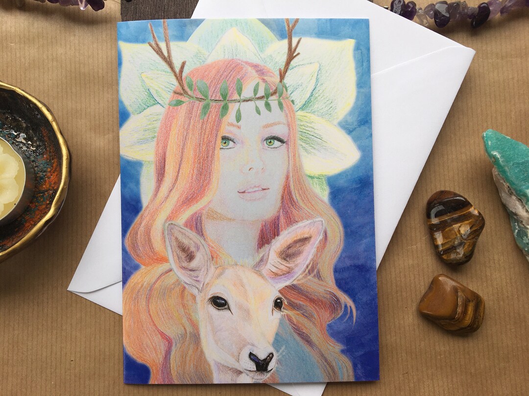 Forest Goddess Card Deer Card Positive Affirmation Pagan Card Wiccan Card Altar Card Self Love ...