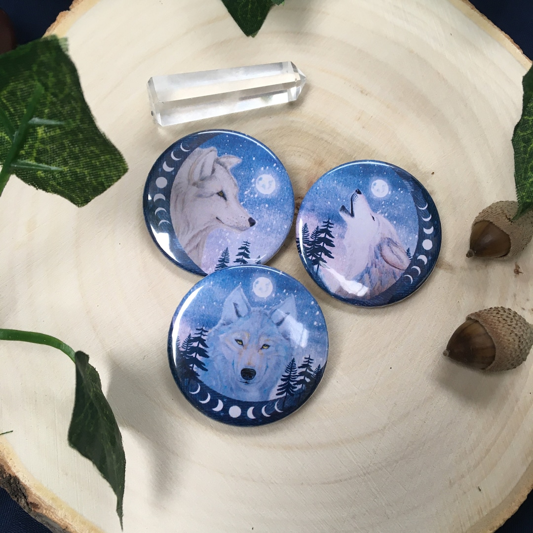 Wolf Pin Badge Set of 3 Howling Wolf Pin Badge Wolf and Moon Gift ...