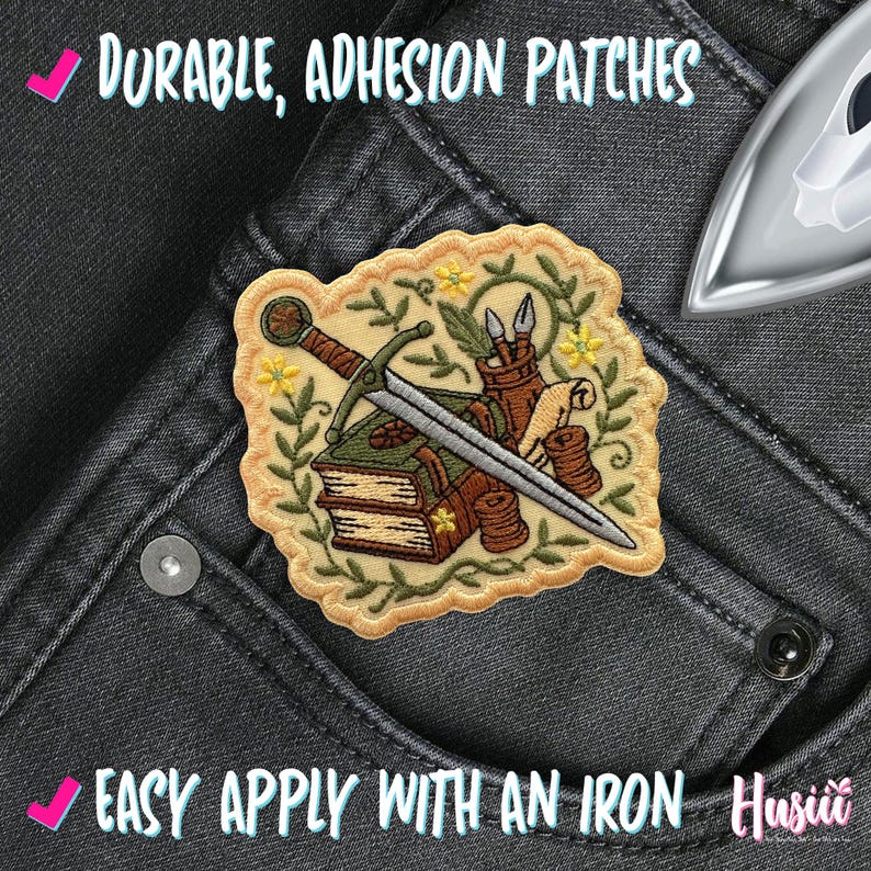 Fantasy Book Patch, Fairytale Sword and Book Patches Gold Romance ...