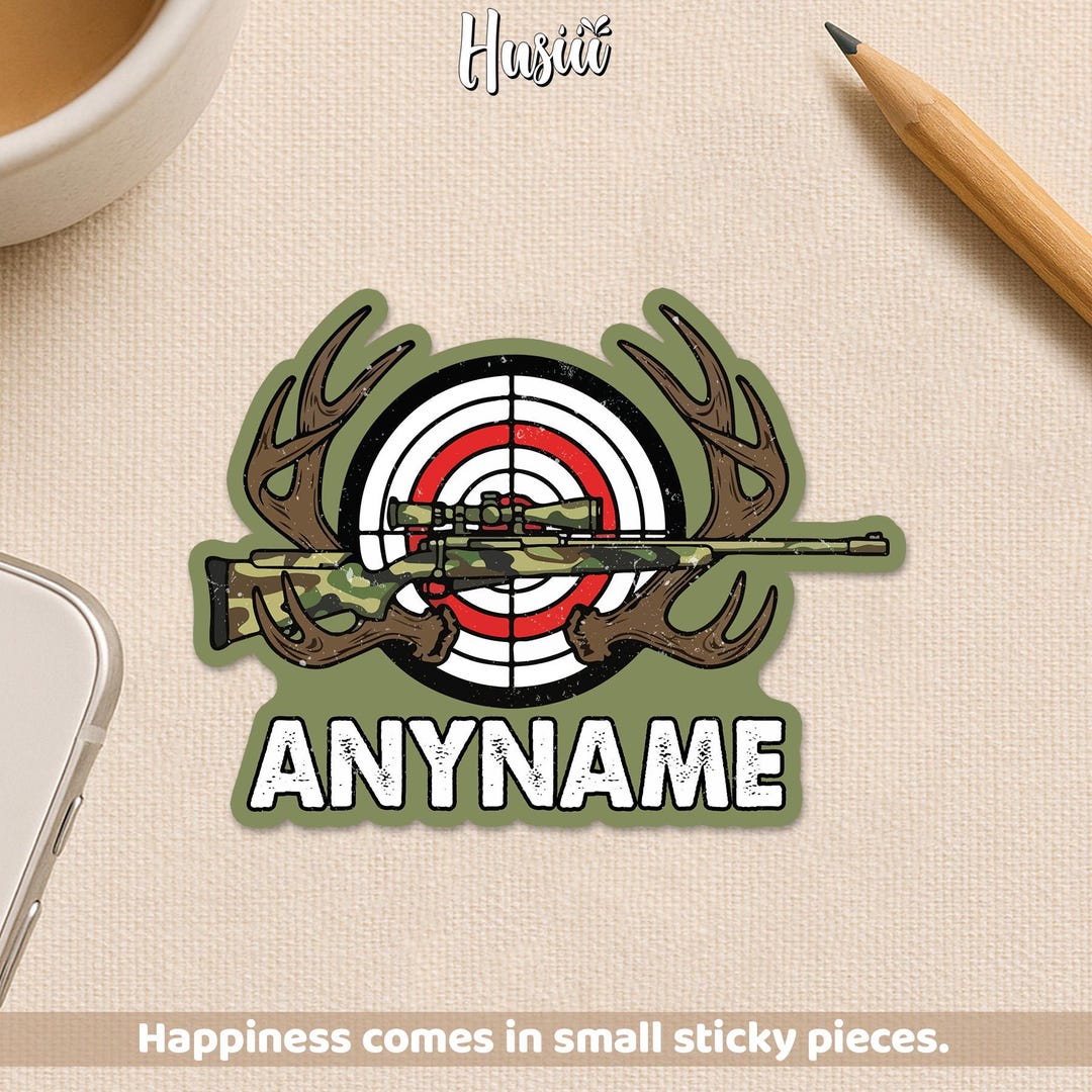 Custom Hunting Name Sticker, Personalized Deer Hunter Wildlife Nature ...