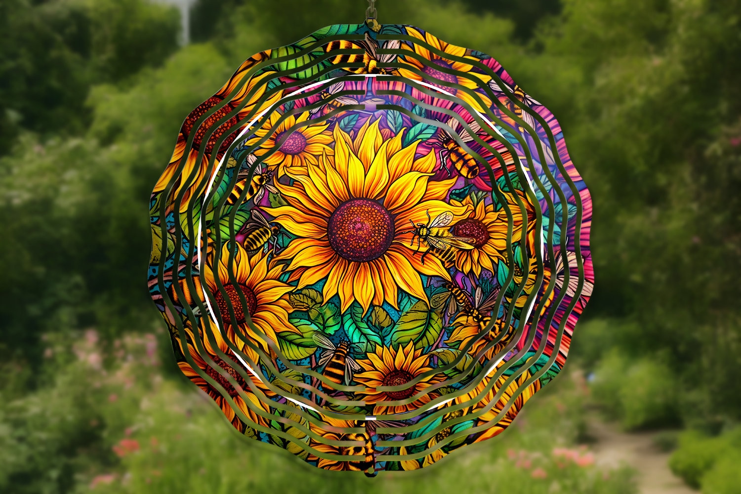 Sunflower and Bee Wind Spinner PNG, Western Wind Spinner Sunflower With ...