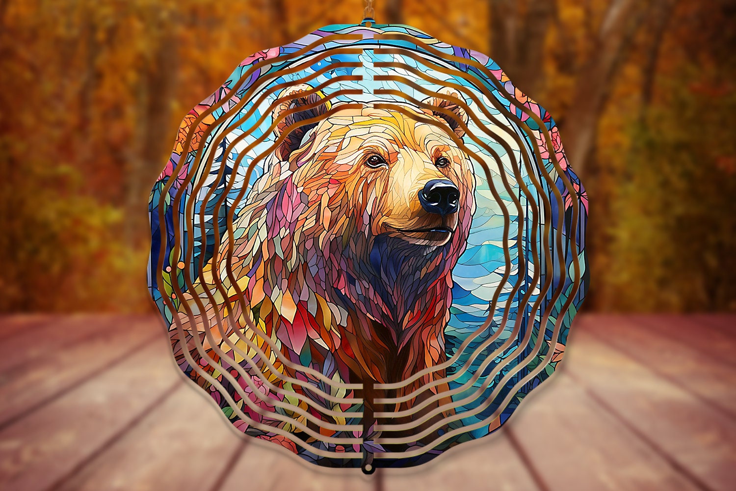 Stained Glass Bear Wind Spinner PNG Bear Stained Glass - Etsy
