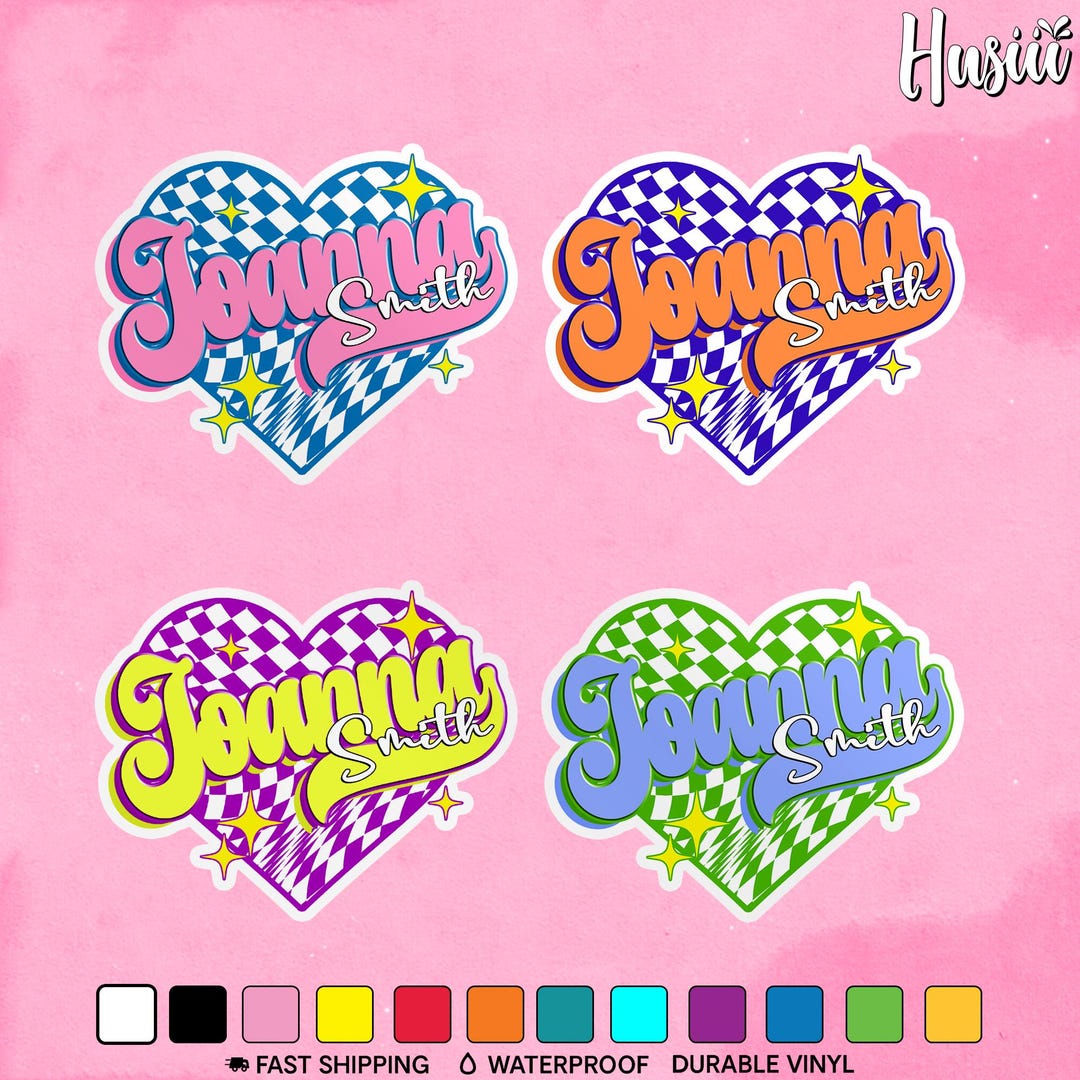 Custom Retro Checkered Name Sticker, Personalized Vintage Aesthetic ...