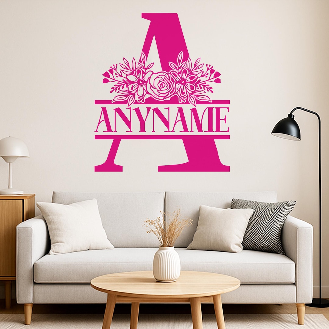Custom Flower Split Letter Wall Decal Personalized Floral Dove Heart ...