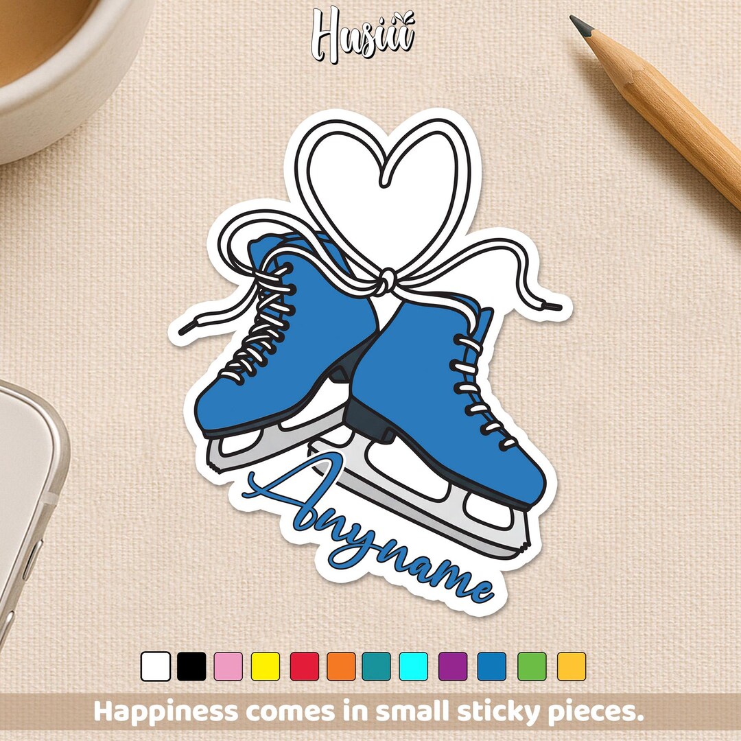 Custom Ice Skating Name Sticker, Personalized Ice Skating Shoe Heart ...