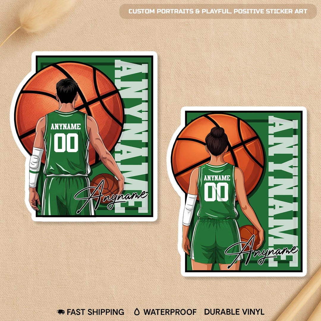 Custom Basketball Sports Sticker, Personalized Basketball Players Name ...