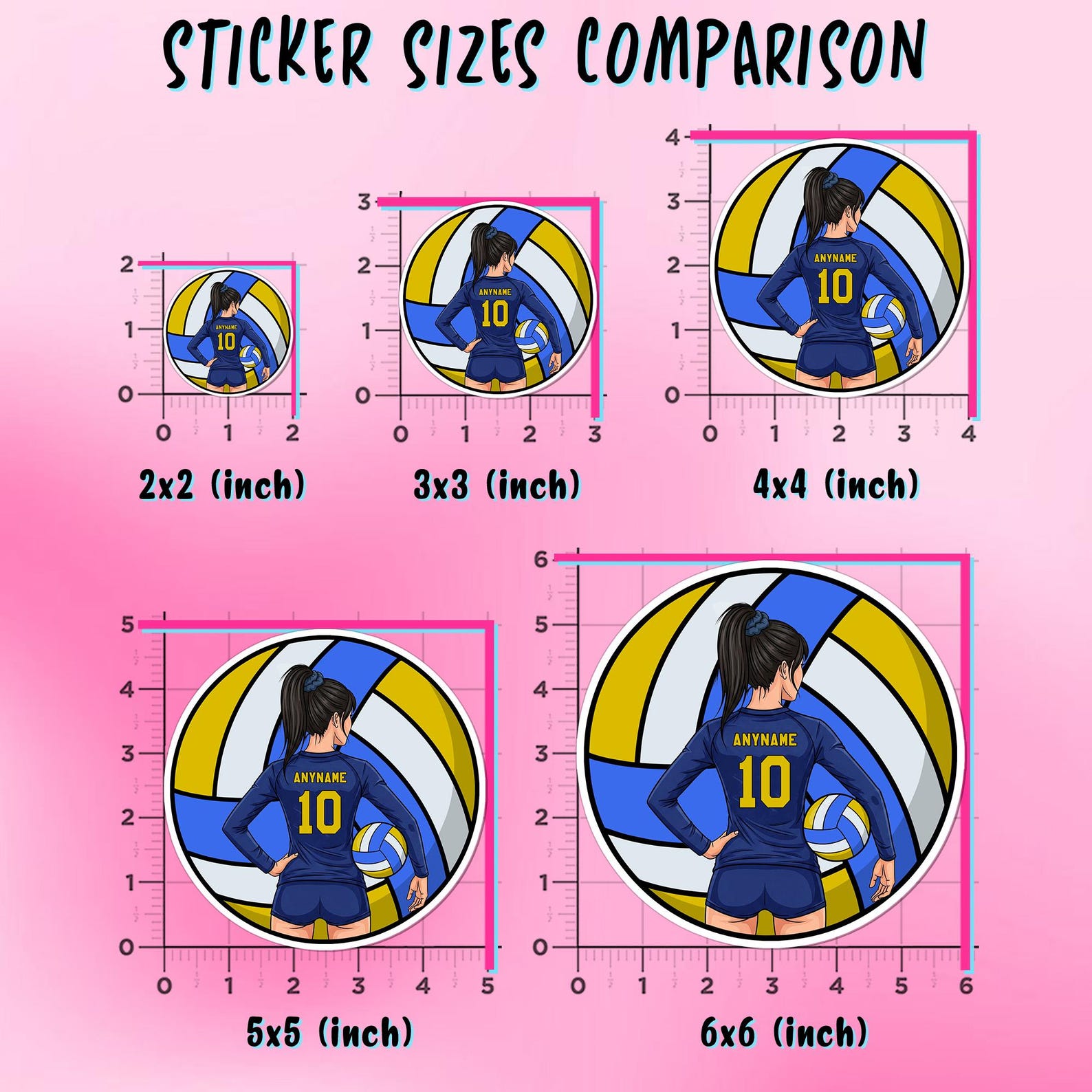Custom Volleyball Player Sticker, Personalized Volleyball Women Sports ...