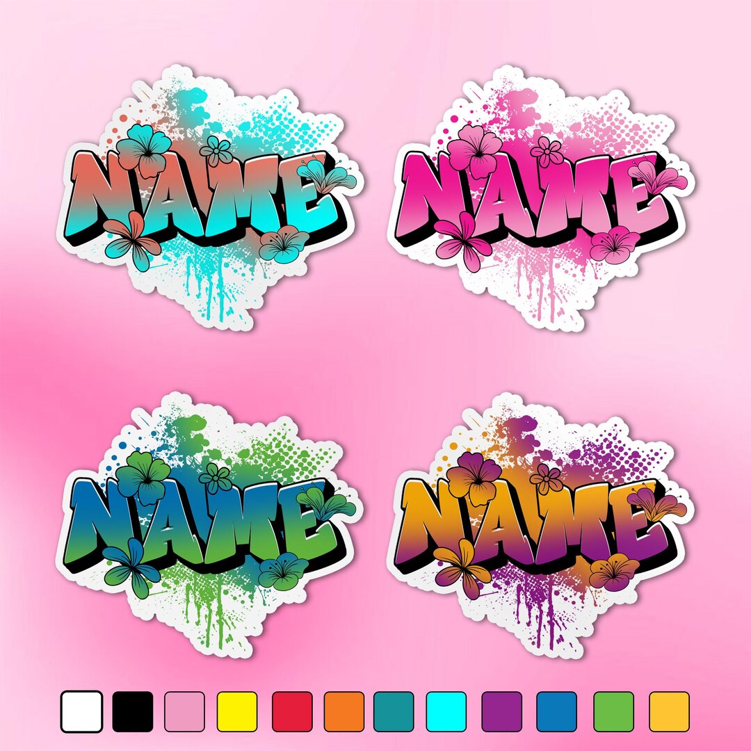 Custom Graffiti Name Sticker, Personalized Name Graffiti With Cute ...
