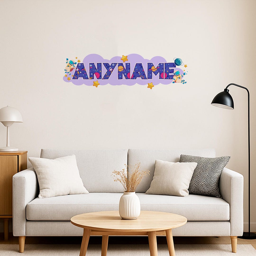Personalized Astronaut Kids Name Wall Decal, Custom Spaceship Planet ...
